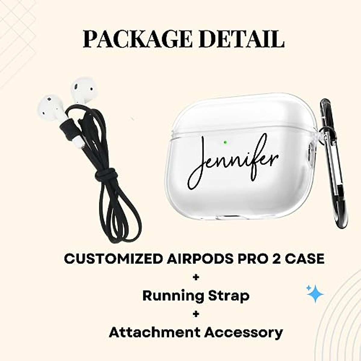 MARBLEFY Personalized AirPods Pro 2 Case with Keychain and Running Strap, Protective Clear Airpod Pro 2nd Generation Cover with Custom Name (Personalized)