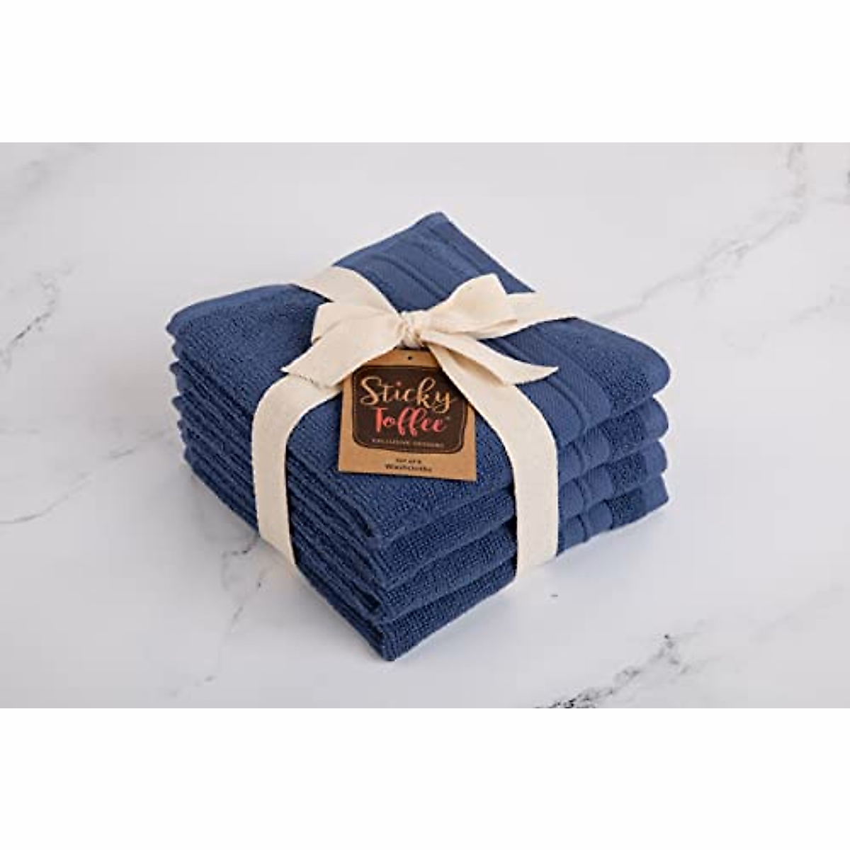 Sticky Toffee Blue Washcloths Set for Bathroom, Oeko-Tex Terry Cotton, Soft and Absorbent Wash Cloths for Your Body, Face Towel for Washing Face, Set of Four, 13 in x 13 in