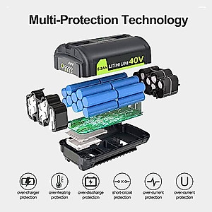 FSKE 6.2Ah OP4026 40V Battery Replacement for Ryobi 40V Lithium Battery OP4026 OP40201 OP40261 OP4030 OP4040 OP40401 OP4050 OP40501 OP4050A OP40601 OP4060A