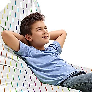 Lunarable Colorful Lounger Chair Bag, Rainbow Colored Isolated Drawing Painting Pens Pattern on Plain Backdrop, High Capacity Storage with Handle Container, Lounger Size, White and Multicolor
