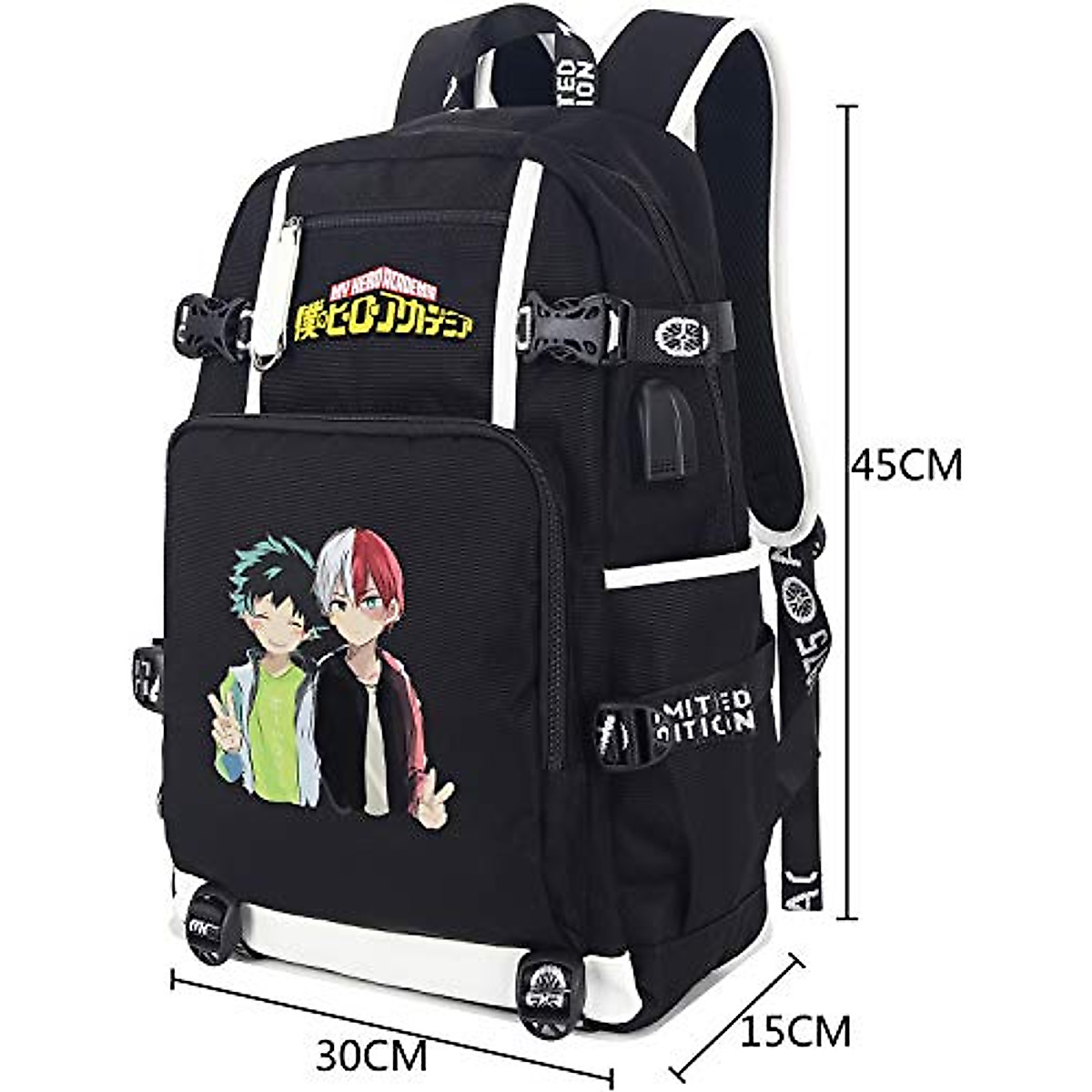 Roffatide Anime My Hero Backpack College School Bag Print Laptop Backpack with USB Charging Port & Headphone Port