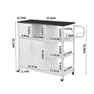 JouZYA Kitchen Island Rolling Storage Cabinet Cart w/Wheels, Drawers, Rack White-Black