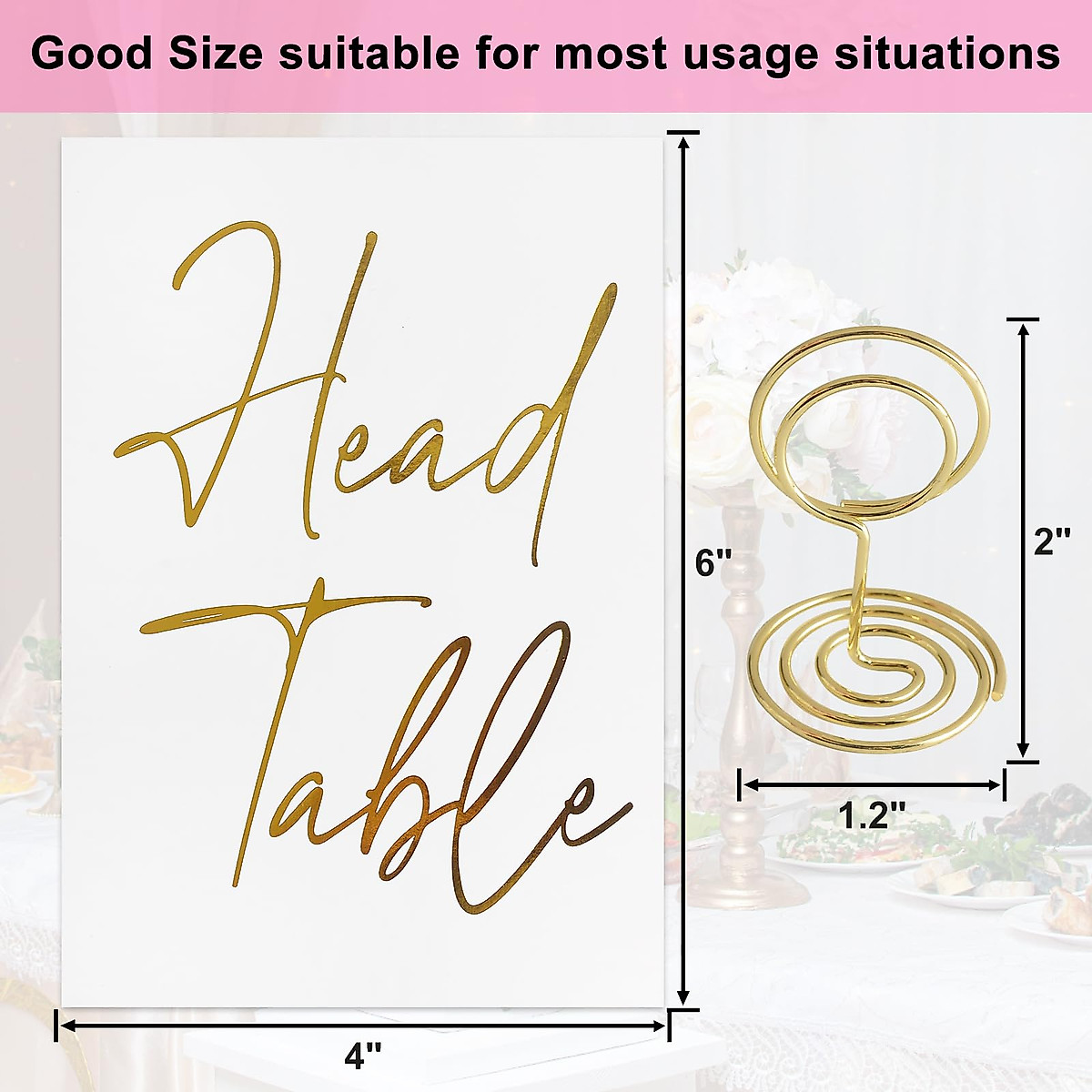 WAYNHUI Table cards Numbers with head table 62pcs set double side printed Gold Table cards Numbers for Wedding Reception 4x6 inches