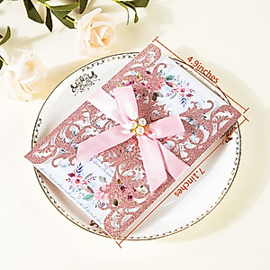 Maffily Glitter Laser Cut Wedding Invitations With Envelopes And Rsvp Cards Blank Inner Sheet Pink Gold Wedding Invitation Personalized 25Pcs For Engagement Quinceanera Bridal Baby Shower Birthday