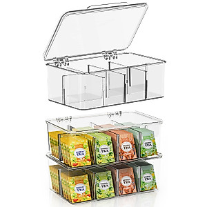 Utopia Home (3 Pack) Tea Bag Organizer - Stackable Tea Bag Storage Organizer with Clear Top Lid- Tea bag holder For Counter tops, Kitchen Cabinets, Pantry, Sweeteners (Clear)