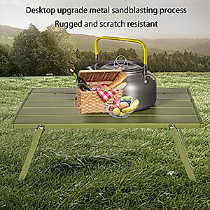 Small Camping Table - Mini Green Folding Beach Picnic Table,Camping Tent Table Camping Meal Portable Coffee Table Home Bed Aluminum Plate Table Army Green ??