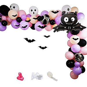 HPWF Halloween Baby Shower Decorations for Girl, Pink Purple Black Halloween Balloon Garland Arch Kit, Bat Foil Balloons, Bats Wall Stickers for Halloween Witch Party Decorations Baby Shower …