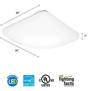 Lithonia Lighting FMLSDL 20 35840 M4 20-Inch Dimmable LED Square Flush Mount, ,4000 Lumens, 120 Volts, 44 Watts, Damp Listed White