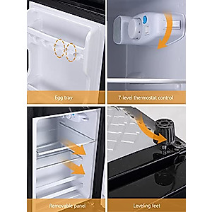 KRIB BLING Mini Fridge with Freezer on Top, 3.5 Cu.Ft Compact Refrigerator with 7 Levels Adjustable Thermostat, Small Fridge for Dorm, Office, RV Camping, Silver