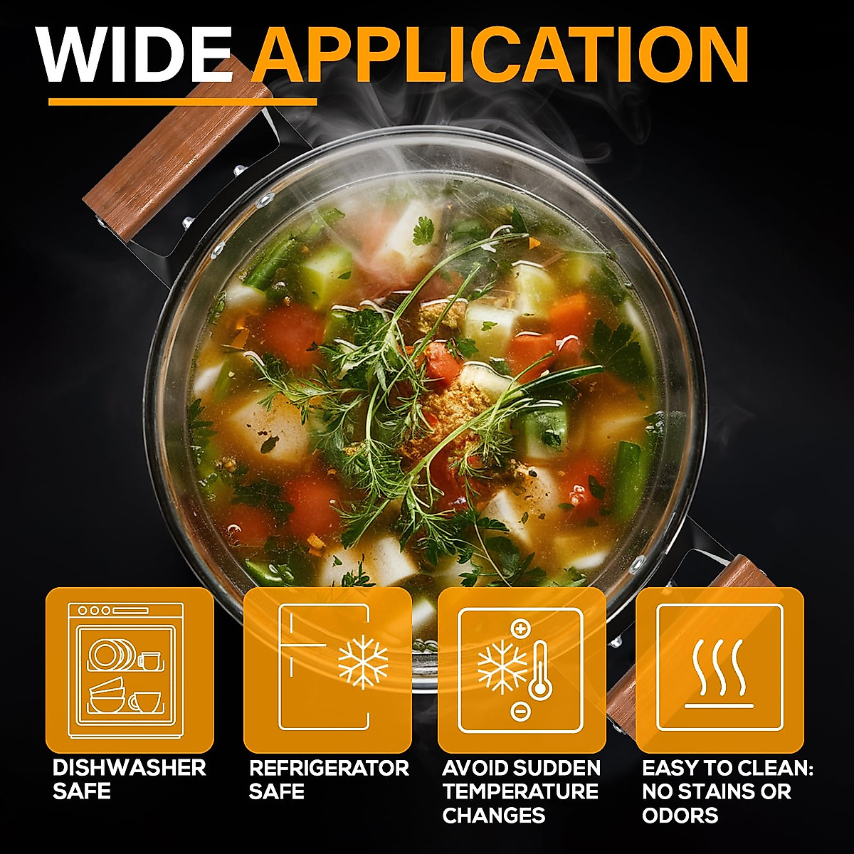 4.0L Glass Pot - glass cooking pot, clear pot for cooking with Wooden Handle and Clear Lid