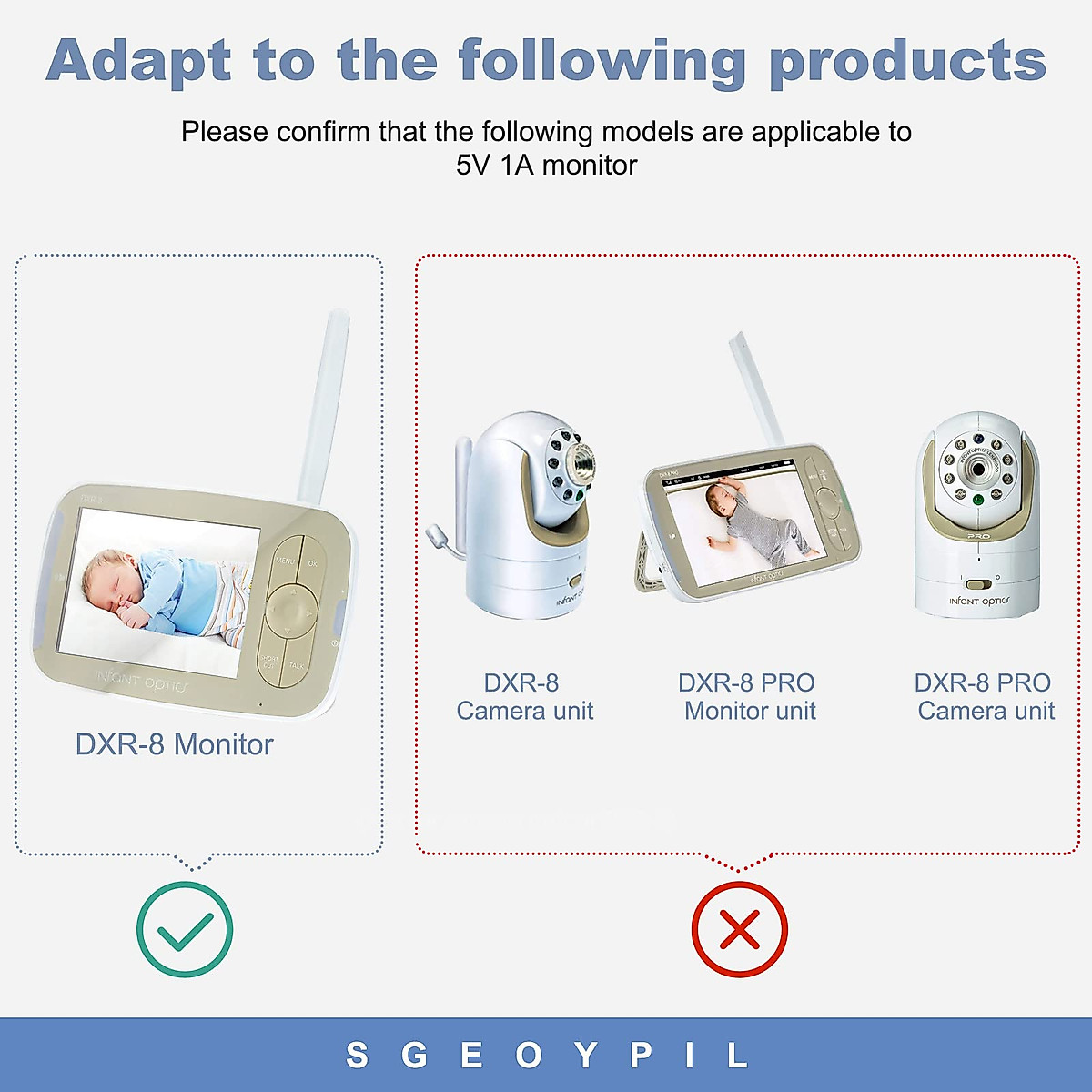 SGEOYPIL 5V Charger for Monitor Unit, 9.8ft Safe Power Compatible with Infant Optics Baby DXR-8 Video Monitor Replacement Original AC Adapter Cord (for 2019 Version DXR-8 or Later)