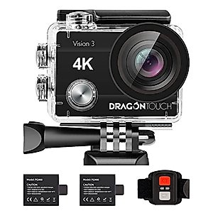 Dragon Touch 4K Action Camera 20MP Vision 3 Underwater Waterproof Camera 170° Wide Angle WiFi Sports Cam with Remote 2 Batteries and Mounting Accessories Kit