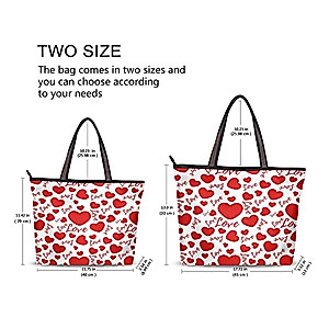 JSTEL Valentines Day Tote Bag for Women with Zipper,Heart Tote Bag Heart Purses and Handbags