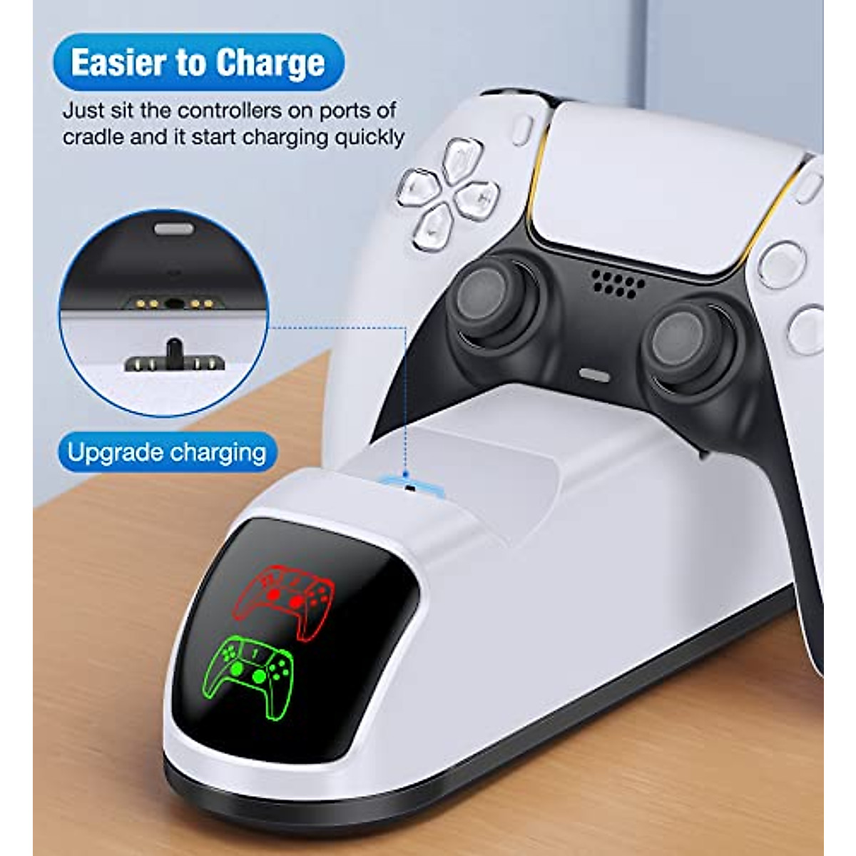 PS5 Controller Charging Station for Playstation 5 Dualsense Controller with Dual Stand Charger Dock, Upgrade PS5 Controller Charger Accessories Incl. Fast Charging Cable, PS5 Charging Station White