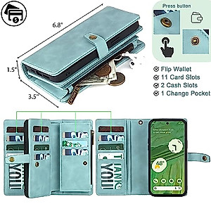 TwoHead for Google Pixel 7 Pro Wallet Case with Card Holder & Detachable Magnetic Phone Case,PU Leather Shockproof Protective Case with Wrist Strap(Blue)