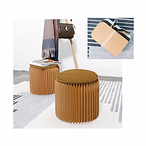 Home Round Stool Foldable Brown - 13.8inch Heigh with Felt Cushion, Space-Saving Dressing Room Chair Seat Small - Fabulous Presents for Family, Friends’ New House