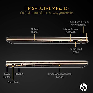 HP Spectre x360, 10th Gen Gemcut 15T,Touch 4K UHD,i7-10510U Quad Core,NVIDIA® GeForce® MX250 2GB,512GB NVMe SSD,16GB DDR4 2666 RAM,Win 10 Pro Pre-Installed, 64GB Neopack Flash Drive, Prem Wty