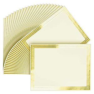 50 Sheets Blank Certificate Paper for Printing with Gold Foil Border for Graduation Diploma, Achievement Awards (8.5 x 11 in)