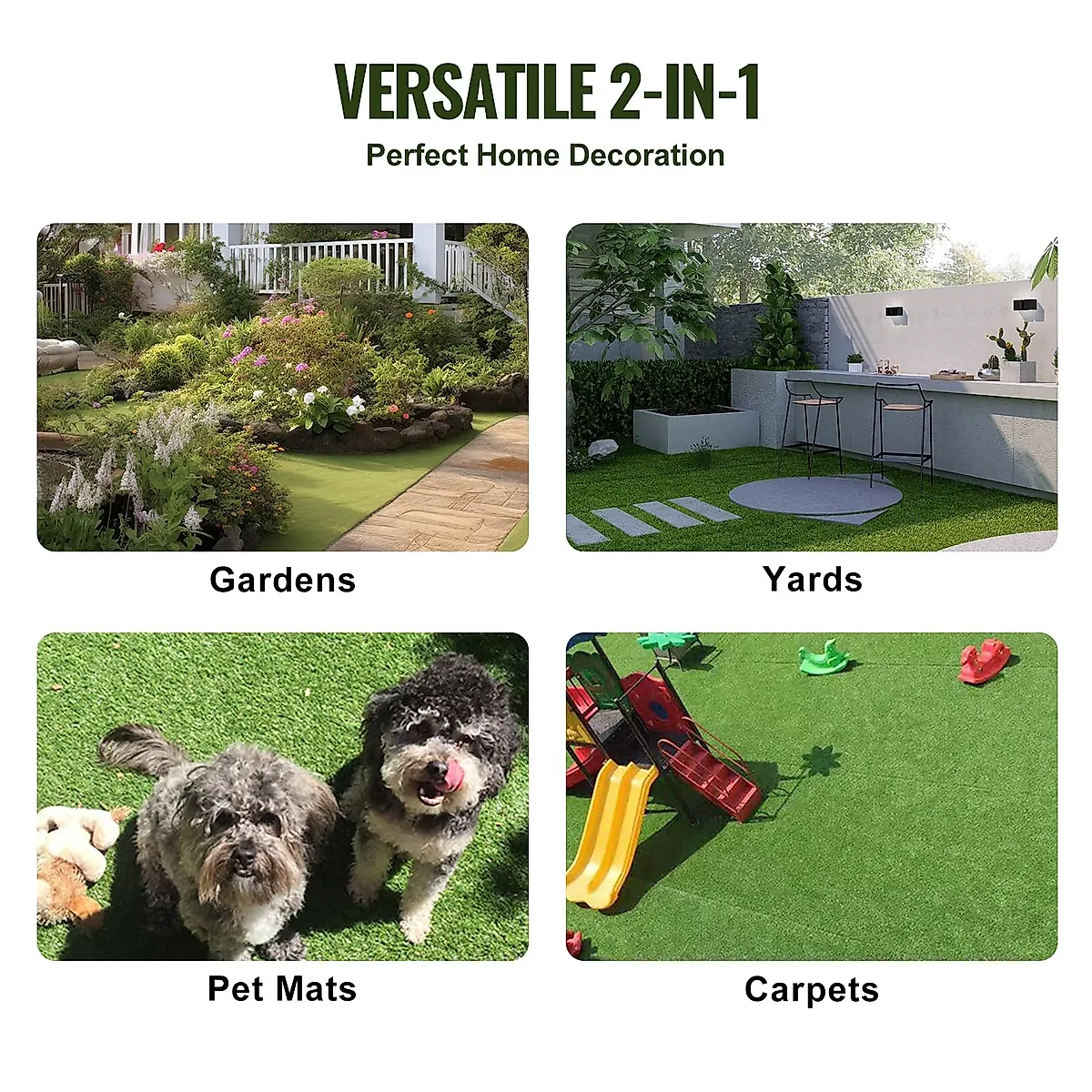 VEVOR Artifical Grass Tiles Interlocking Turf Deck Set, 9 Pack - 12"x12", Synthetic Fake Grass Self-draining Mat Flooring Decor Pad, Perfect for Multi-Purpose Indoor Outdoor Entryway Scraper Dog Mats