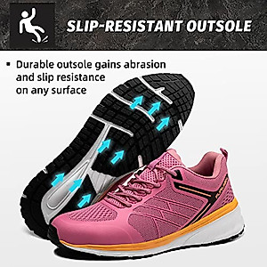 Furuian Steel Toe Shoes for Women Lightweight Safety Indestructible Sneakers Slip Resistant Work Utility Shoes Pink