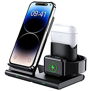 Hoidokly Wireless Charger 3 in 1 Charging Station Dock for Airpods Pro/3/2, AppIe Watch 8/7/6/5/4/3, Fast Wireless Charging Stand for iPhone 14 Pro Max/14/13/12/11/XR/XS/X/8/8 Plus(NO QC 3.0 Adapter)