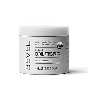 Bevel 10% Glycolic Acid Toner Pads for Face, Helps Remove Dead Skin Cells and Reduce Ingrown Hairs for Even Skin Tone and Texture, 45 Count (Packaging May Vary)