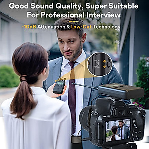 MAONO Wireless Lavalier Microphone System, Lapel Mic with -10dB Attenuation and Low Cut, Real-time Audio Monitoring, 48-Channel and Mute Compatible with Canon Nikon Sony DSLR, Camcorders(AU-WM730)