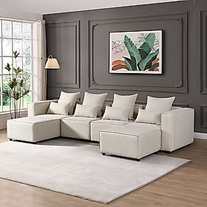 BIOEVER Sofa Modular Sectional Couches Convertible Sofa with Ottoman U Shaped Modern Sofa Sectionals for Living Room,Bedroom and Office(Beige)