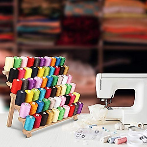 Kurtzy 60 Spool Wooden Thread Rack Holder - Thread Organiser Stand with Wall Hanging Hooks - Standing or Wall Mounted - Beech Wood Sewing Spool Holder for Embroidery, Quilting and Sewing Threads