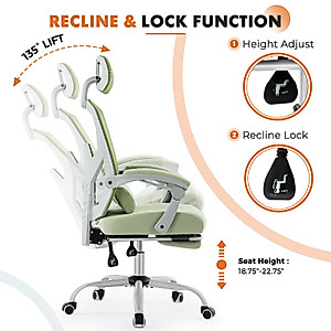 Sweetcrispy Office Computer Desk Chair, Ergonomic High-Back Mesh Rolling Work Swivel Chairs with Wheels, Comfortable Lumbar Support, Comfy Arms for Home, Bedroom, Study, Student, Green
