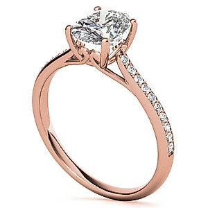 10K Solid Rose Gold Handmade Engagement Rings, 2 CT Oval Cut Moissanite Diamond Solitaire Wedding/Bridal Ring for Women/Her, Minimalist Ring Anniversary Ring Gifts (4.5)