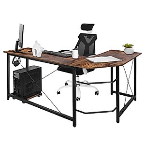 AuAg Modern 66.5‘’ L-Shaped Home Office Desk, Larger Sturdy Computer PC Laptop Table, Corner Gaming Desk, Writing WorkstationDesk, Wooden Desk W/Monitor Stand