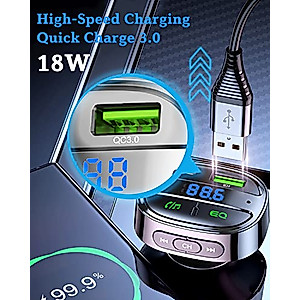 LIHAN FM Transmitter Car Bluetooth Adapter, LIHAN Wireless Aux Radio, Hands-Free Call, Type-C & Fast Car Charger, MP3 Music Player, Support USB Drive/TF Card
