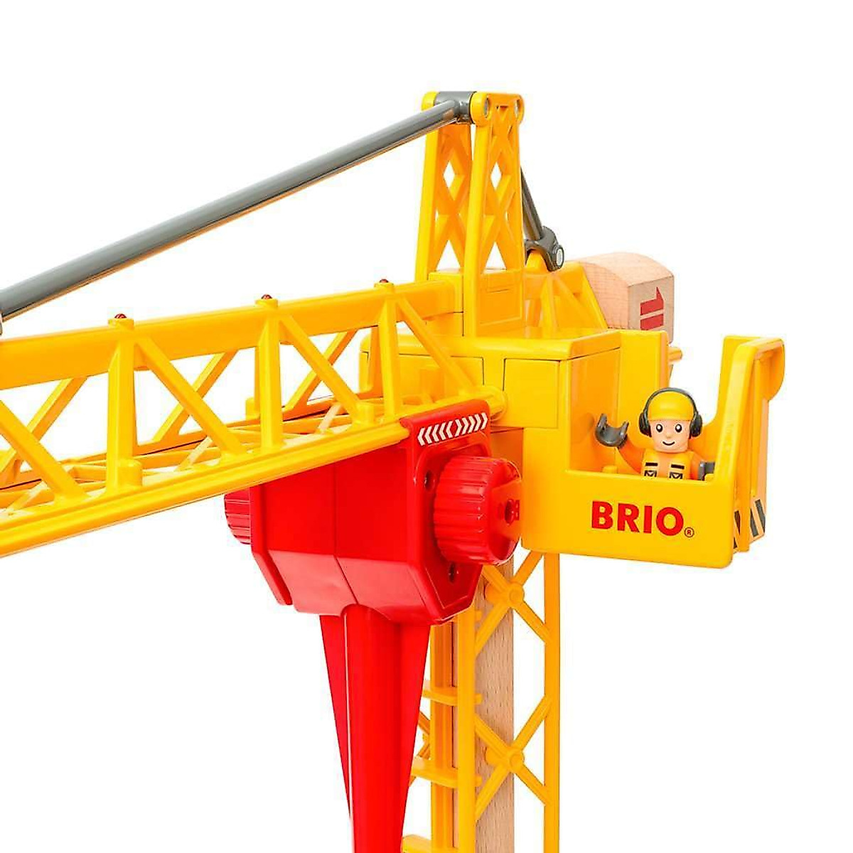 BRIO 33835 Construction Crane with Lights | Wooden Toy Train Set for Kids Age 3 and Up, Yellow