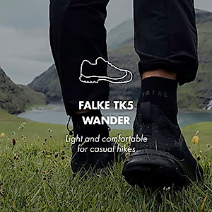 FALKE Men's TK5 Wander Hiking Socks, Crew Length, Light Padding, Athletic Sock, Breathable Quick Dry, Merino Wool, Black (Black-Mix 3010), 12.5-13.5, 1 Pair