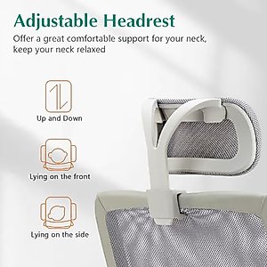 NEWBULIG Home Office Desk Ergonomic Mesh High Back Computer Height Adjustable Swivel Task Chair with Headrest and Flip-up Armrests, Grey, 16.5" D x 21" W x 47" H