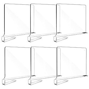 Fixwal 6pcs Clear Acrylic Shelf Dividers for Organization, Closets Shelf and Closet Separator for Bedroom, Kitchen and Office Shelves