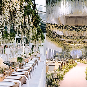 24 Pack Wisteria Artificial Hanging Flowers 3.6 Ft White Fake Silk Flower Vines Rattan Garland Long String Wisteria String Home Garden Wall Decoration Outdoor Wedding Party Ceremony Arch Floral Decor