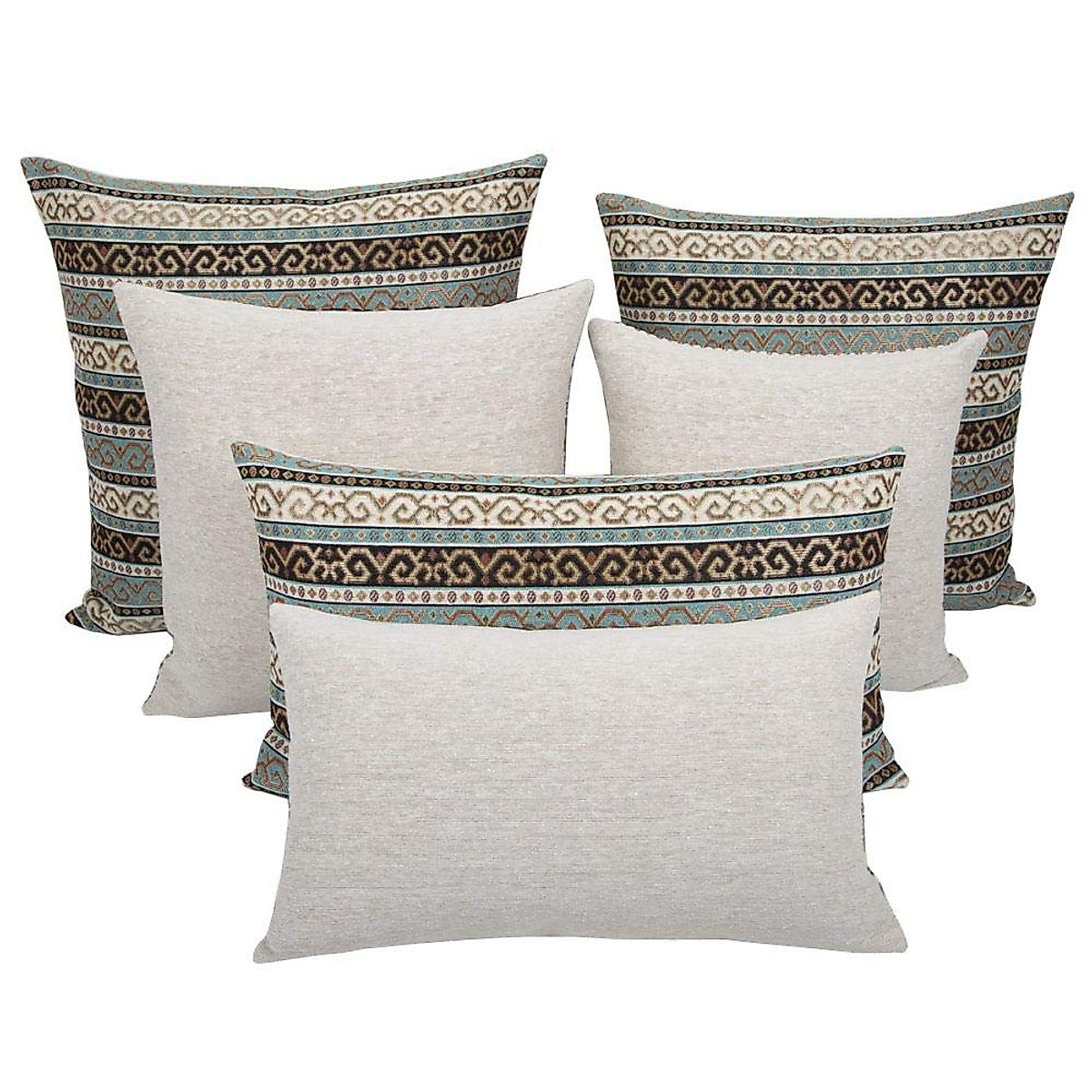 pillowerus Boho Square Throw Pillow Covers Turquoise and Black - 20 x 20 Inches Decorative Kilim Pillows, Hippy Room Decor for Couch, Bohemian Outdoor Case for Farmhouse, for Sofa