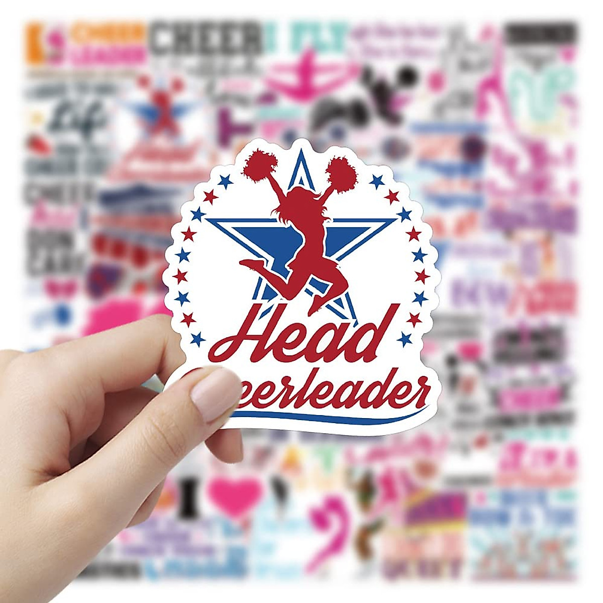Cheer Stickers | 50pcs Waterproof Cheerleading Stickers, Cheer Vinyl Decal for Water Bottle Laptop Megaphone Bike Scrapbooking, Bulk Cheerleading Gifts for Cheerleaders Teens Boys and Girls