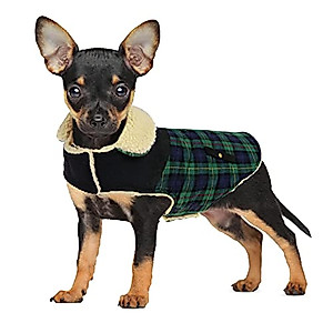Preferhouse Winter Coat for Small and Medium Dogs, Puppy Plaid Jacket, Cotton Coat for Cold Weather, Windproof Warm Dog Garments, Pet Thickened Outfits Indoor Outdoor, Green L