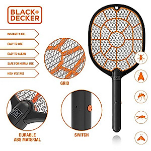 BLACK+DECKER Electric Fly Swatter & Fly Zapper- Bug Zapper Racket Indoor & Outdoor- Handheld, Heavy- Duty Mosquito Swatter, Battery- Powered, Non- Toxic Safe for Humans & Pets Fly Swatters