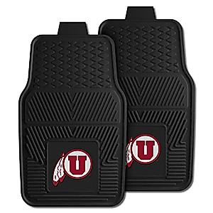 FANMATS 10309 Utah Utes 2-Piece Heavy Duty Vinyl Car Mat Set, Front Row Floor Mats, All Weather Protection, Universal Fit, Deep Resevoir Design