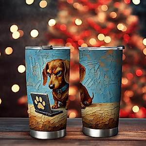 ORCAE 20oz Funny The Deadline Dachshund Tumbler, Gifts for Dachshunds Lovers, Friends, Colleagues Gifts, Stainless Steel Double Wall Vacuum Insulated Coffee Mug, Travel Cup with Lid - F