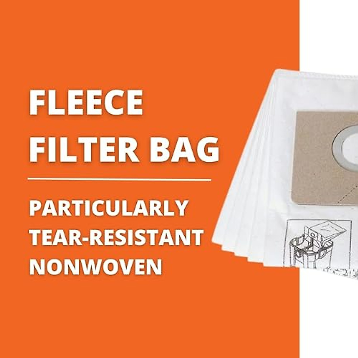 Fein Fleece Filter Bag for Turbo Vacuums - Tear-Resistant, Nonwoven, Turbo II Model, 5-Pack - 31345062010