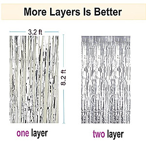 3Packs 3.2ft x 8.2ft Silver Foil Fringe Curtain, Silver Streamer Backdrop, Silver Tinsel Curtains for Bachelorette Engagement Bridal Shower Wedding Birthday Party Decorations