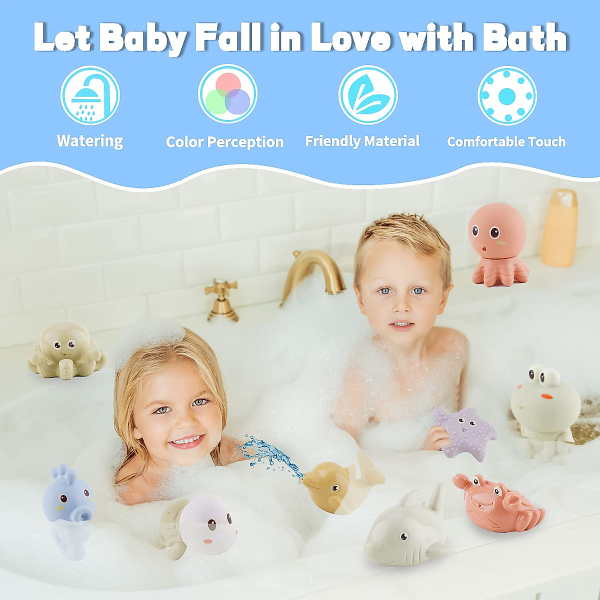 Bath Toys for Babies 6-12 Months - 10PCS Bath Squirt Toys Ocean Animals Bathtub Float Toy for Water Play Kids Preschool Education Toy Learning Skills for Bathroom