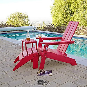 Resin TEAK Modern Adirondack Chair, Premium All Weather Outdoor Patio Furniture, 21 Inch Wide Seat, Up to 350 lbs, Outdoor Patio Chairs for Deck, Porch, Poolside & Backyard (Red)