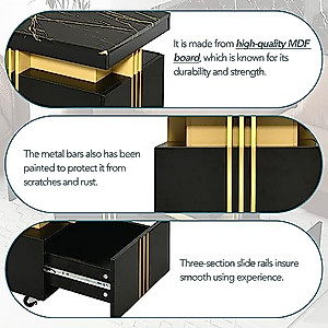 Merax Contemporary Coffee Table with Faux Marble Tabletop, Caster Wheels, and Gold Metal Bars for Living Room, 39.3 inch Length, Black