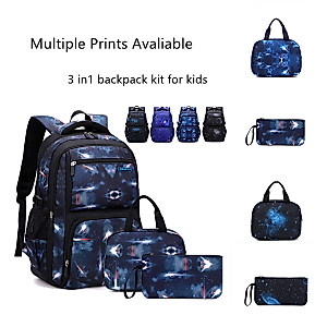 EKUIZAI 3PCS Starry Sky Kids Backpack Kits Primary School Bookbag Elementary Bag Set Students Daypack Knapsack for Teens